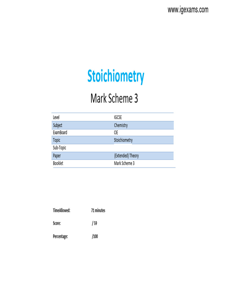 5.3 Stiochiometry MS IGCSE CIE Chemistry Extended Theory Paper L | PDF ...