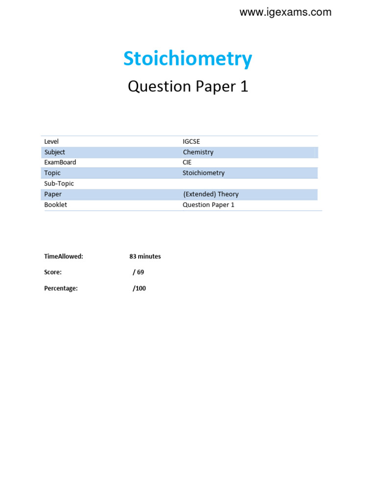 IGCSE Chemistry Stoichiometry Exam Paper | PDF | Acid | Nitrate