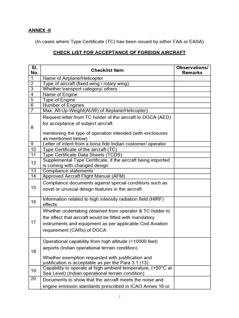 Foreign Aircraft Acceptance Checklist | PDF | Aircraft | Aerospace