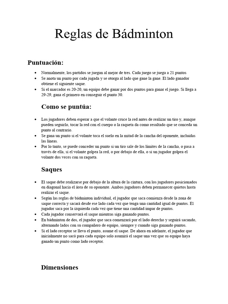 Reglas Esenciales del Bádminton | PDF | Deportes | Deportes atléticos