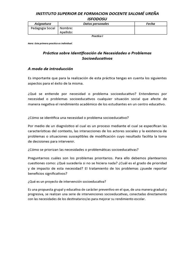 Practica I. Detección de Necesidades Socioeducativa | PDF | Crecimiento personal y profesional