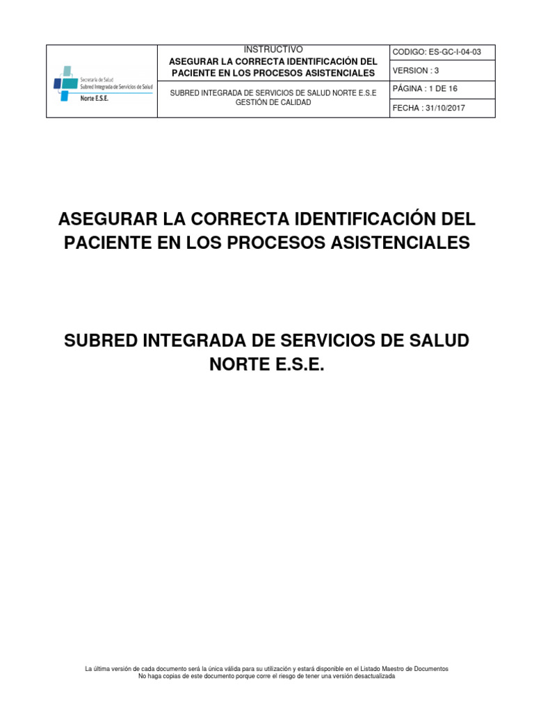 Instructivo Asegurar La Correcta Identificación Del Paciente+en ...