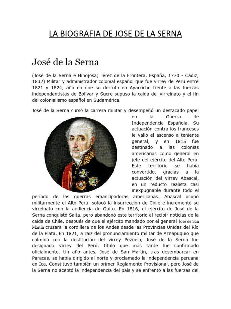 La Biografia de Jose de La Serna | PDF | Antiguas colonias españolas | Colonización española de ...