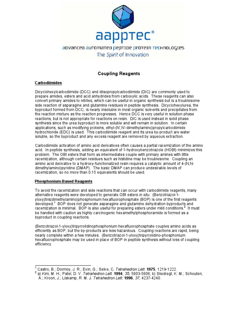 Coupling Reagents | PDF | Chemical Compounds | Chemical Substances