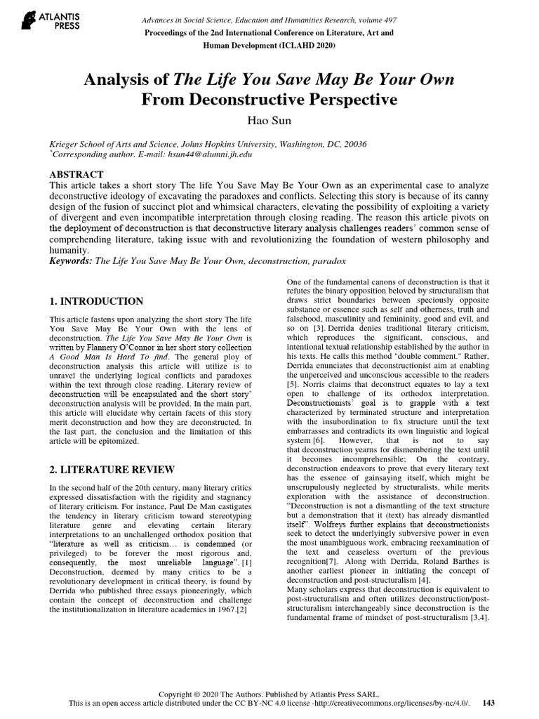 Analysis of The Life You Save May Be Your Own From Deconstructive ...