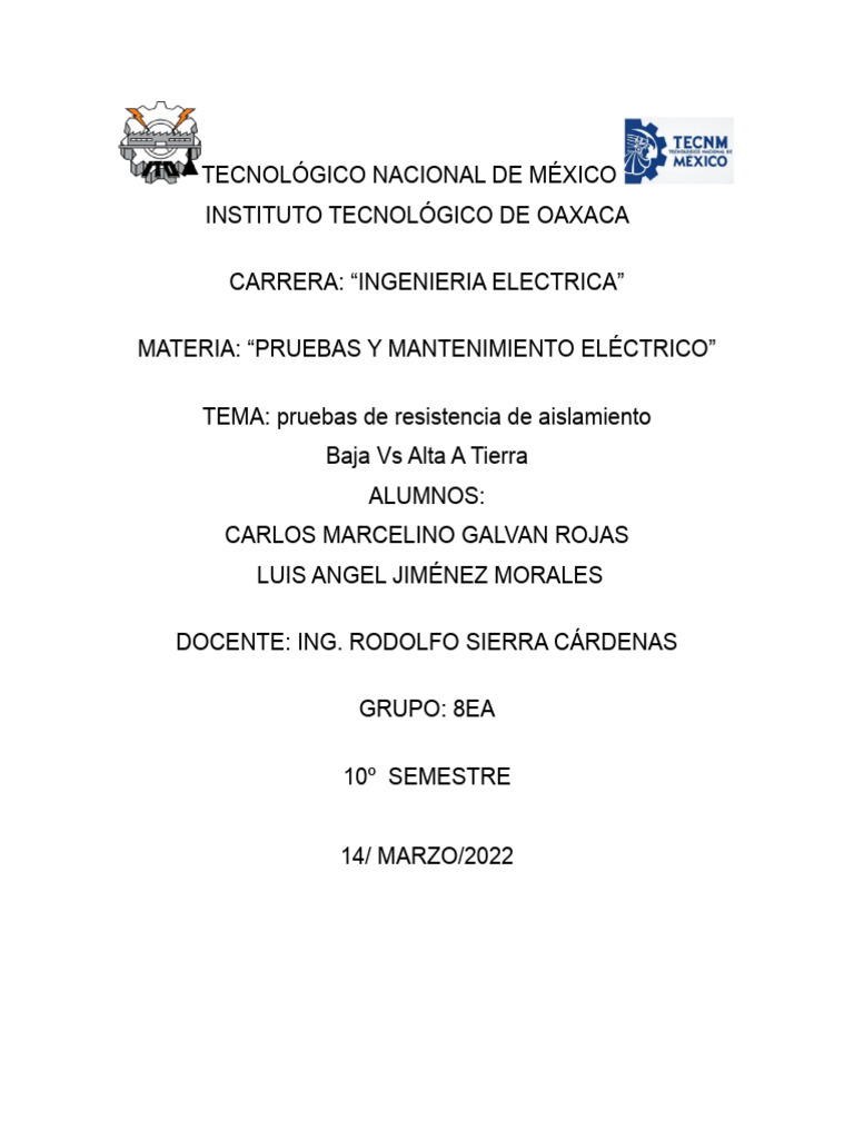 pruebas de resistencia de aislamiento (2) | PDF | Aislador (Electricidad) | Corriente eléctrica