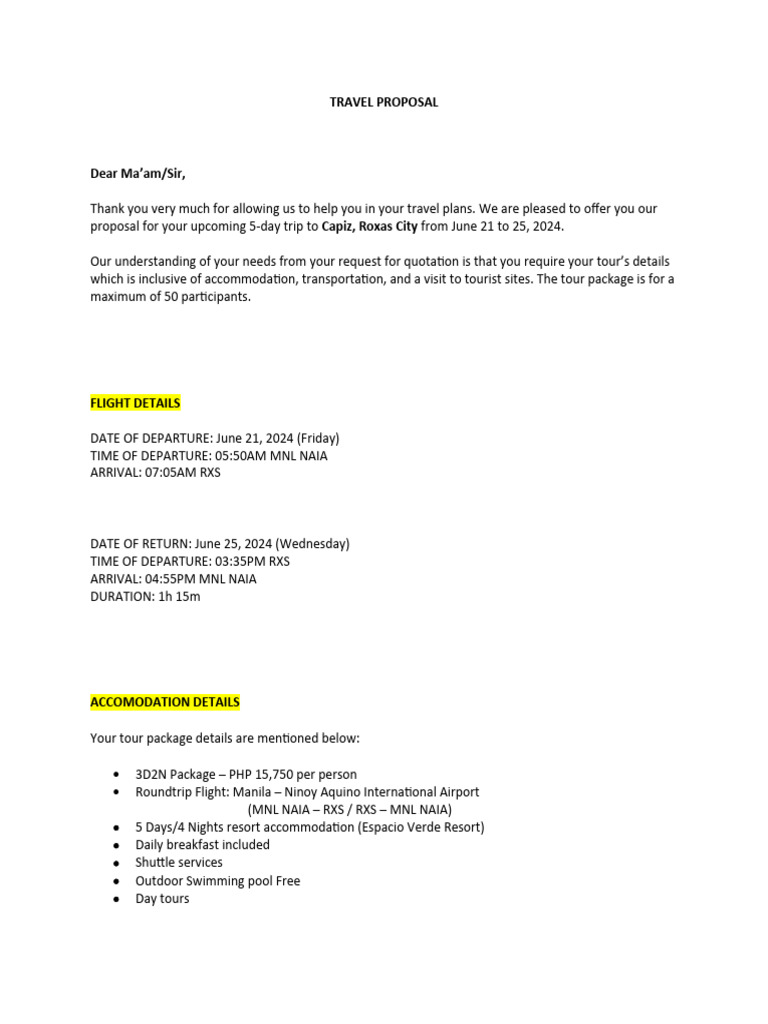 Travel Proposal Finals | PDF | Home