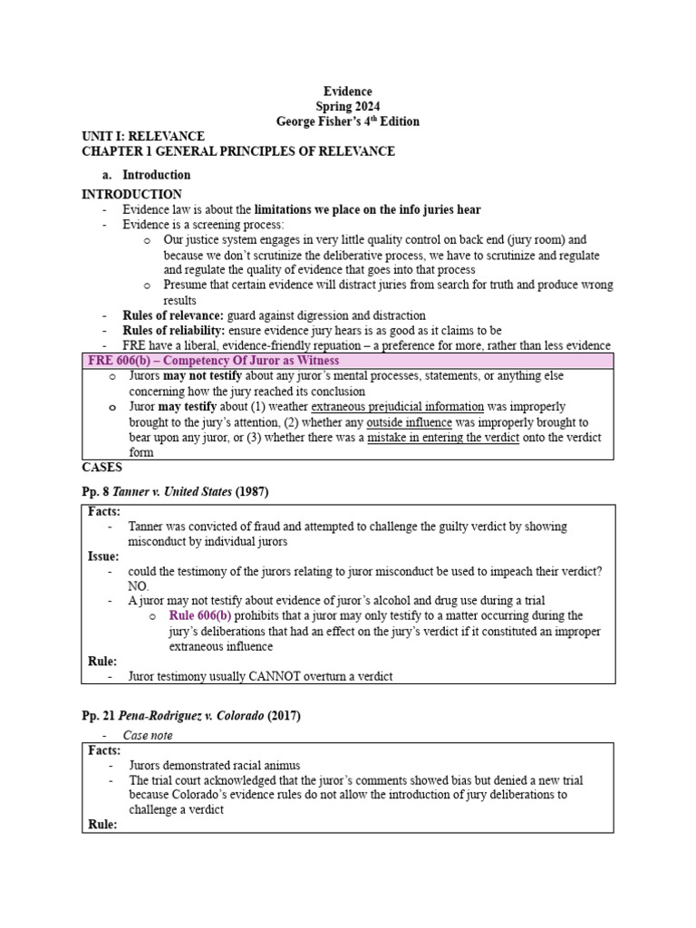 Evidence Outline | PDF | Witness Impeachment | Relevance (Law)