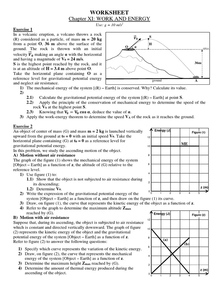 WorkSheet Chap11 Work&Energy 1920 | PDF | Force | Potential Energy
