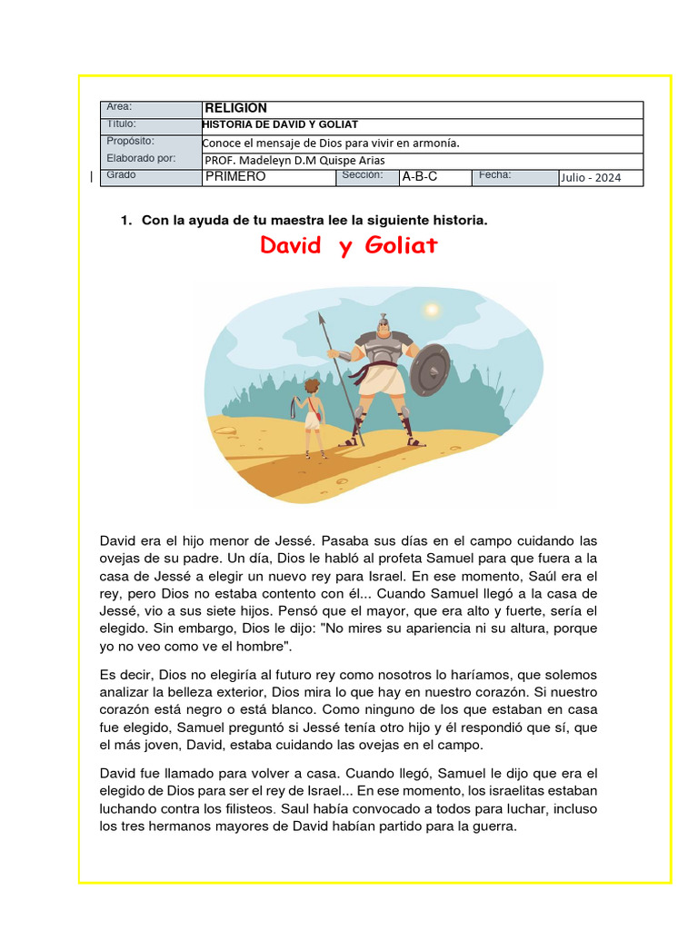 Sesion N 7 - Ii - Bim. Rel. David y Goliat | PDF | Goliat | David