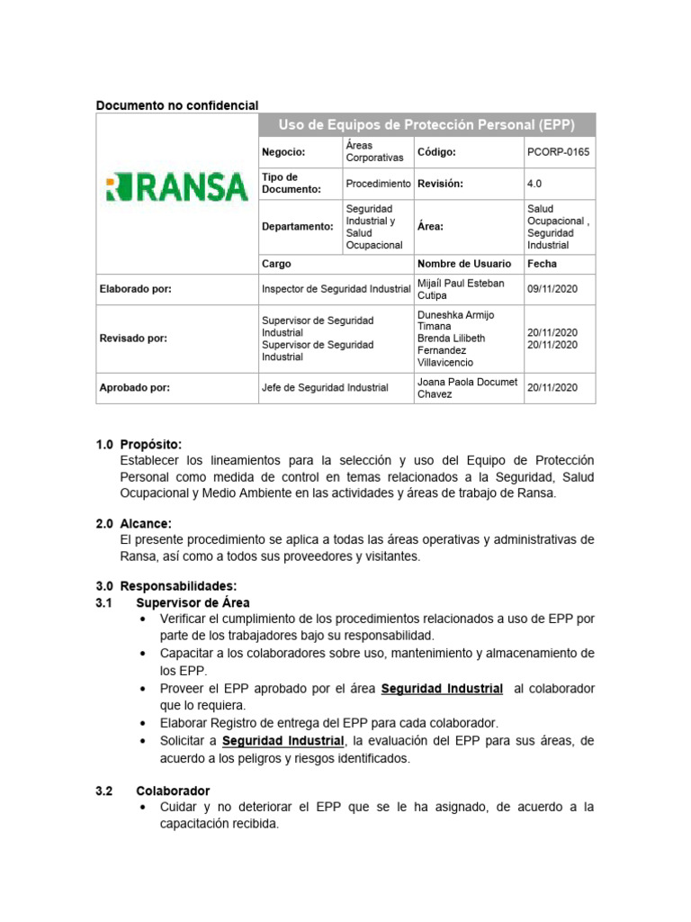 Procedimiento Uso De Epp Pcorp 0165 Pdf Aislador Electricidad