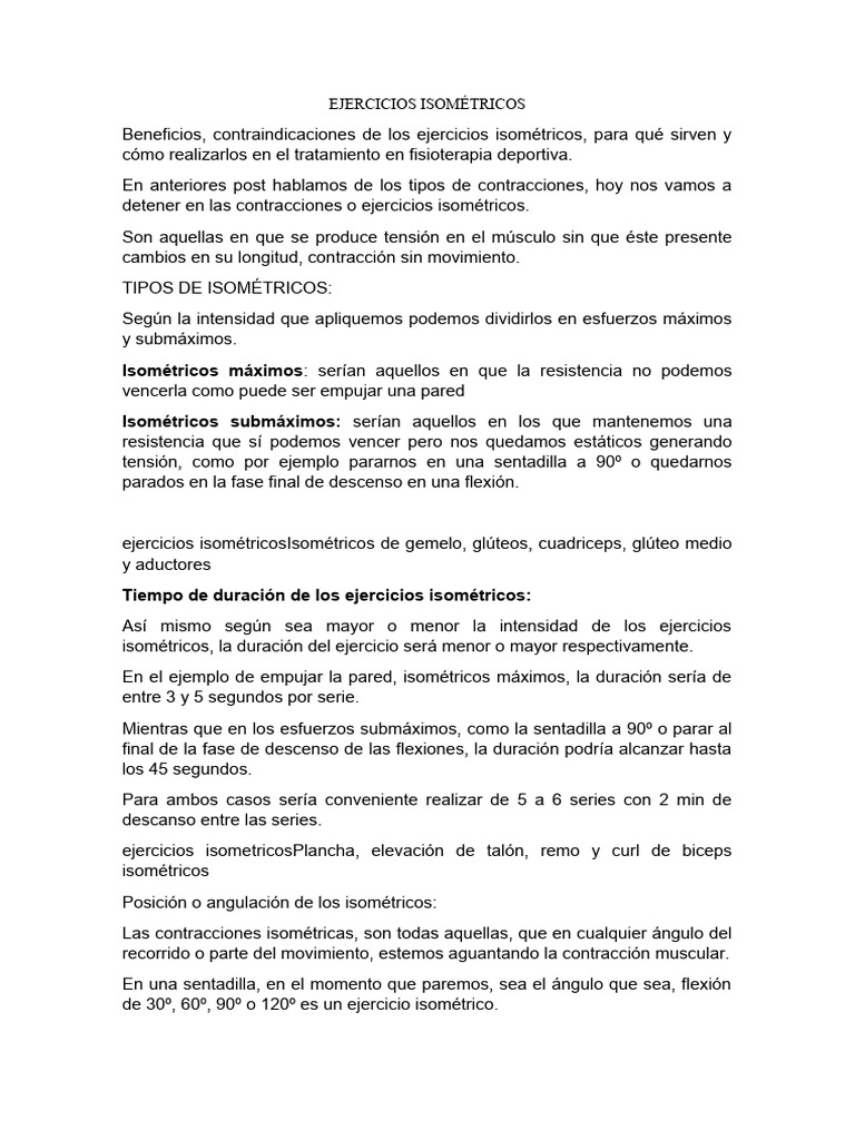 Ejercicios Isométricos: Beneficios y Tipos | PDF | Contracción muscular ...