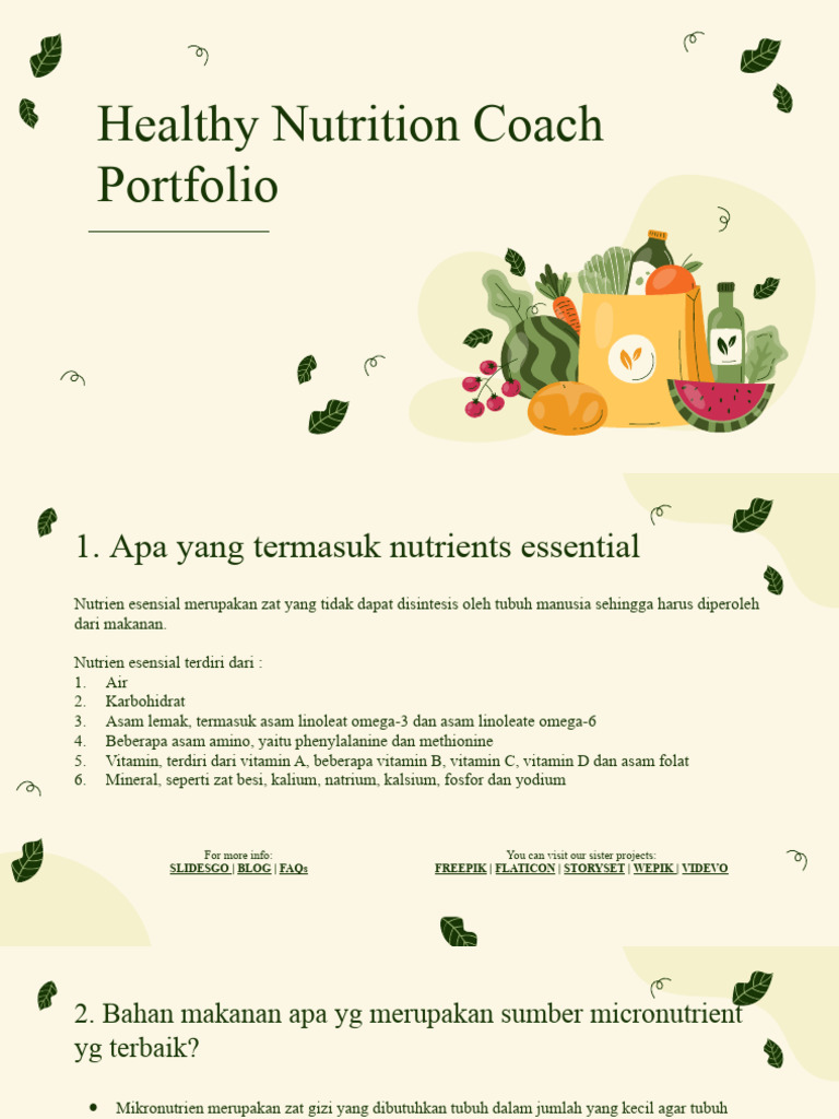 Healthy Nutrition Coach Portfolio by Slidesgo | PDF | Nutrients ...