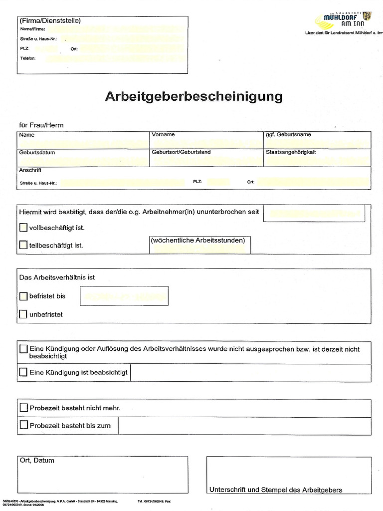 Arbeitgeberbescheinigung | PDF