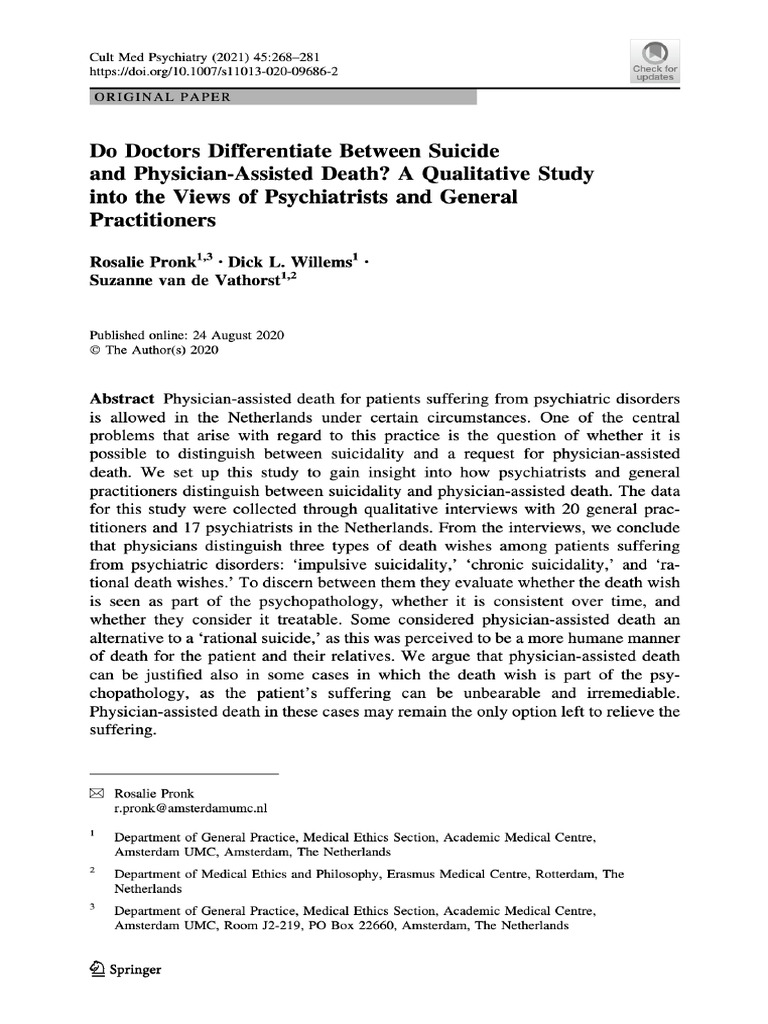 Do Doctors Differentiate Between Suicide and Physician-Assisted Death - A Qualitative Study Into ...