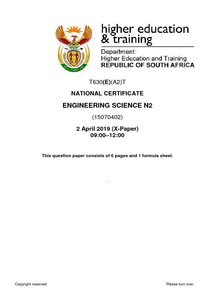 ENGINEERING SCIENCE N2 April 19 | PDF | Acceleration | Force