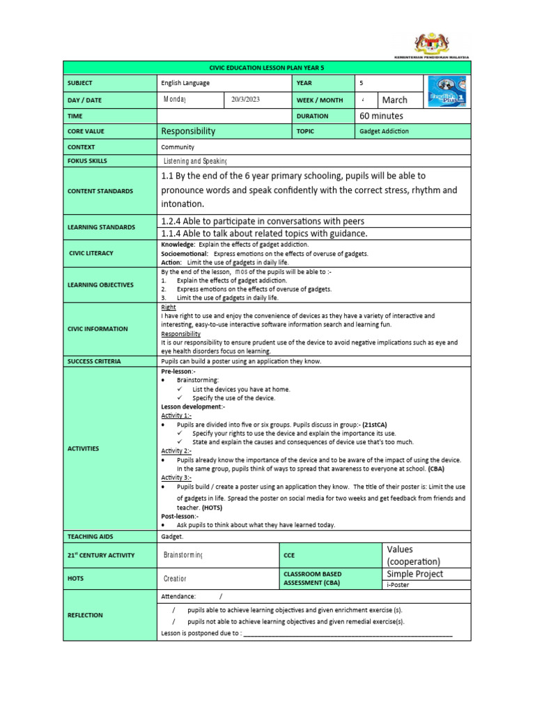 RPH Bi Year 5 (P.sivik 1 - Mac #Responsibility | PDF | Learning ...