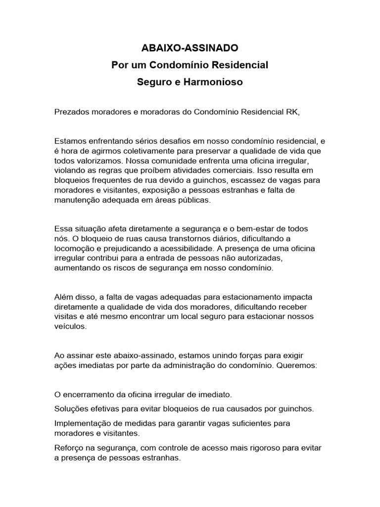 Modelo Abaixo Assinado | PDF | Condomínio Modelo Abaixo Assinado | PDF | Condomínio