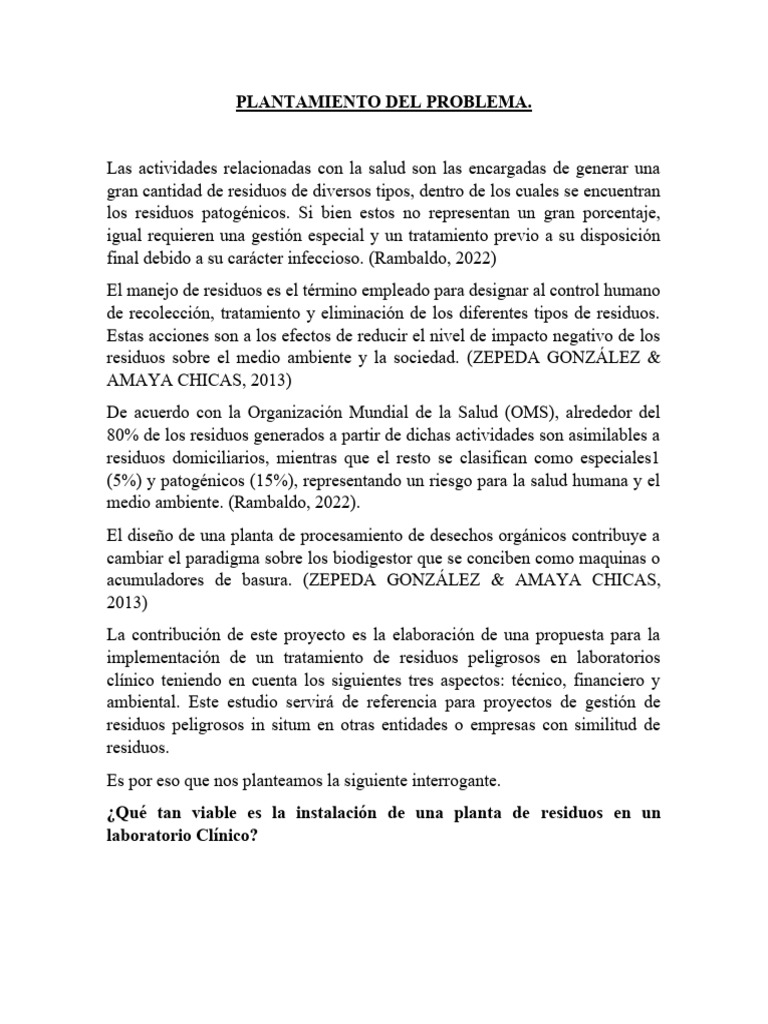 Plantamiento Del Problema Planta de Residuos | PDF