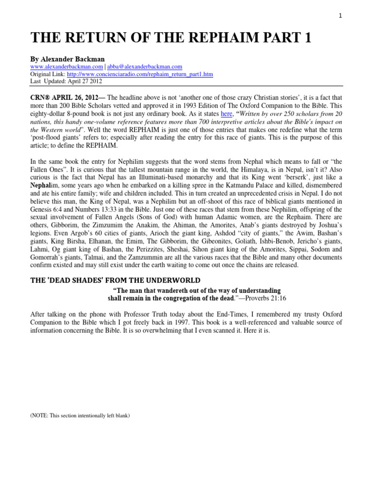 1 The Return of The Rephaim Part 1 | PDF | Nephilim | Religious Belief ...