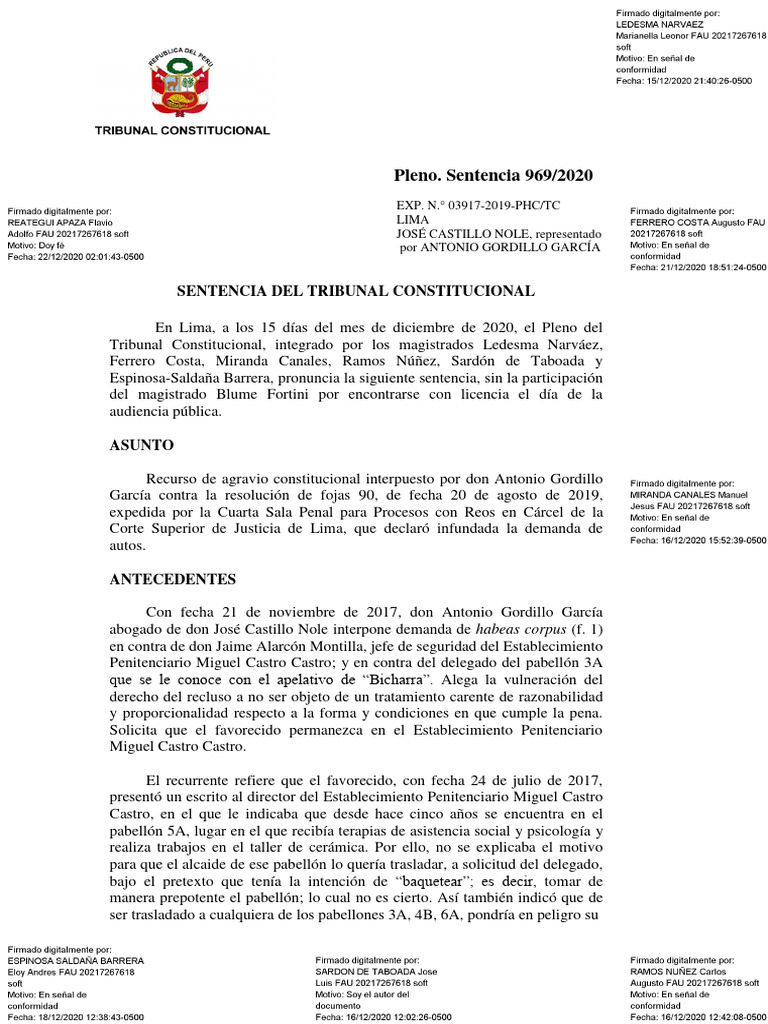 3917 2019 HC TC Azuzar Internos Cambio Pabellon | PDF | Prisión ...