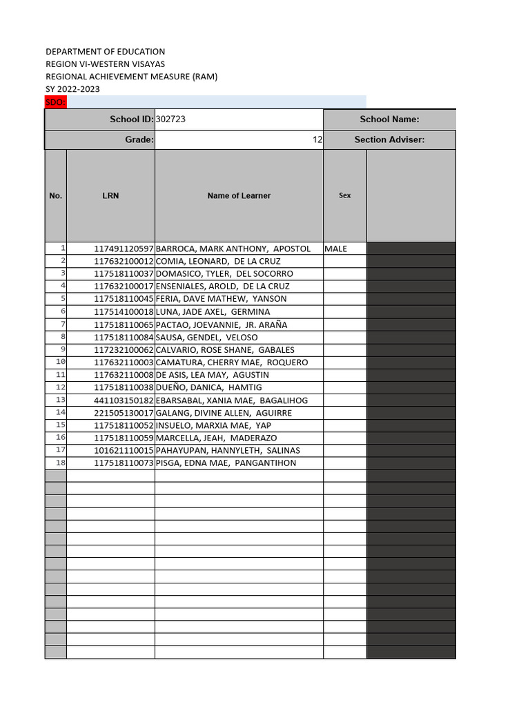 Class Scoresheet - SHS - v2.0 1NEON RAM | PDF | Observation | Mathematics