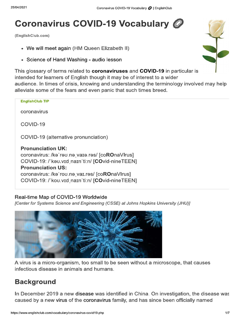 Covid 19 Vocabulary | PDF