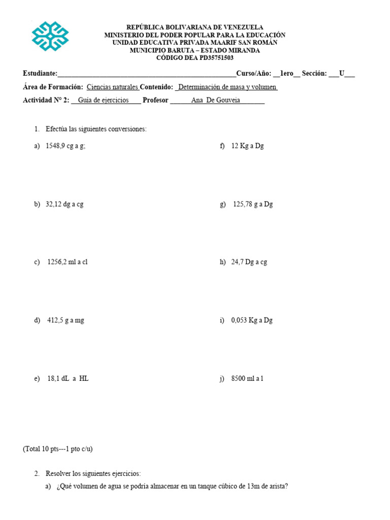 Guía de ejercicios 1ero | PDF Guía de ejercicios 1ero | PDF