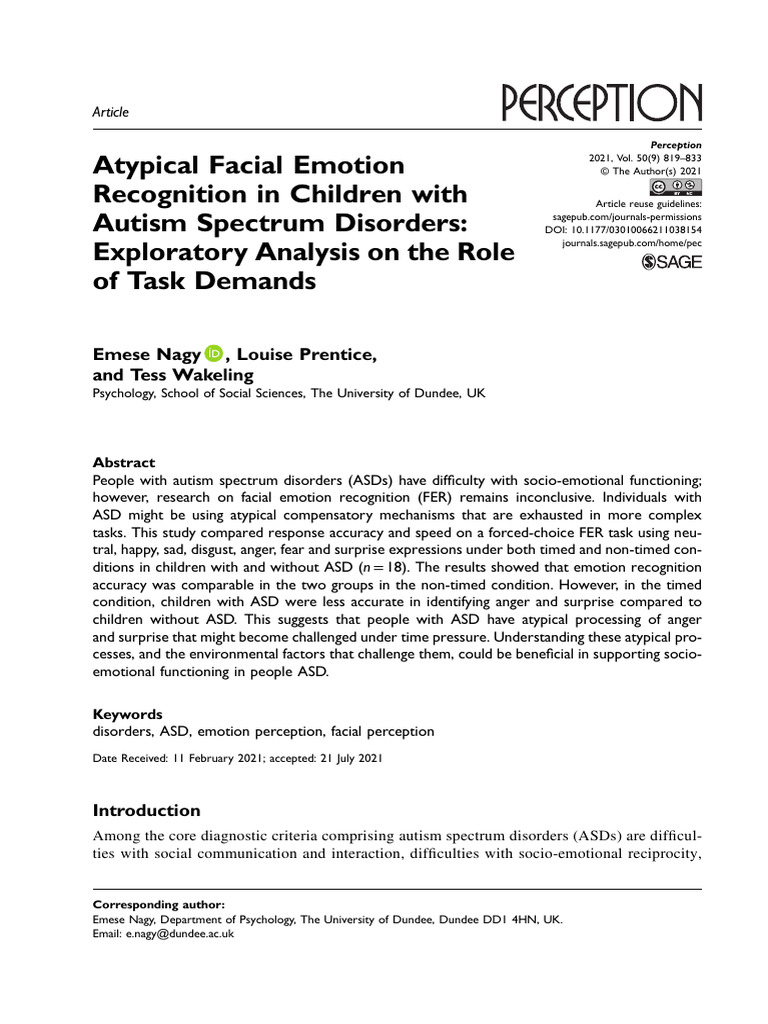 Atypical Facial Emotion | PDF | Autism Spectrum | Wechsler Adult ...