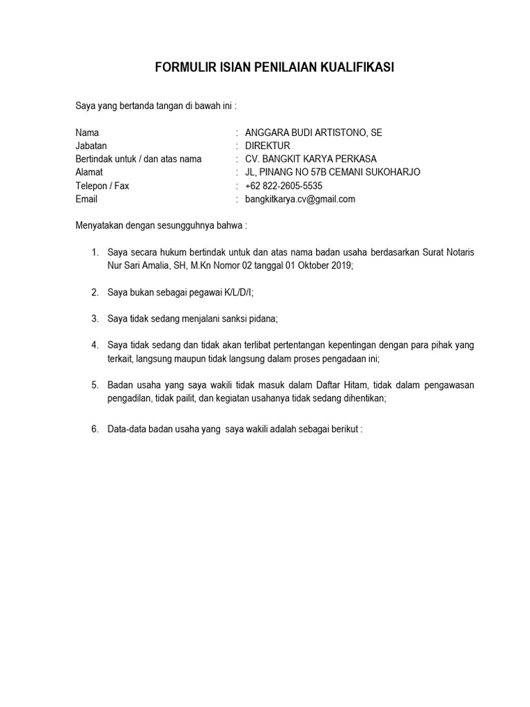 Formulir Isian Kualifikasi | PDF
