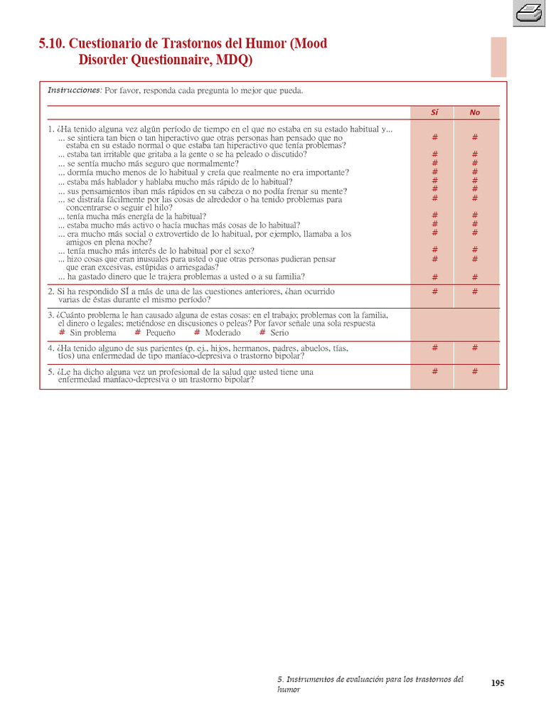 5.10. Cuestionario de Trastornos Del Humor (Mood Disorder Questionnaire ...