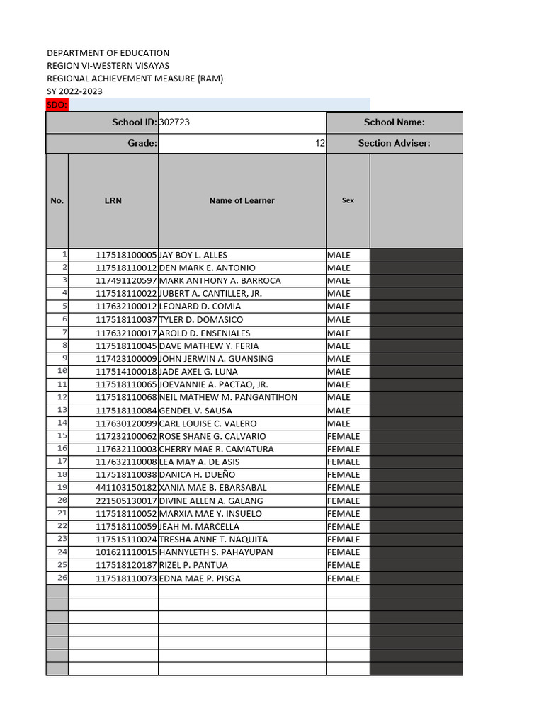 Class-Scoresheet SHS v2.0NEON | PDF | Science | Mathematics