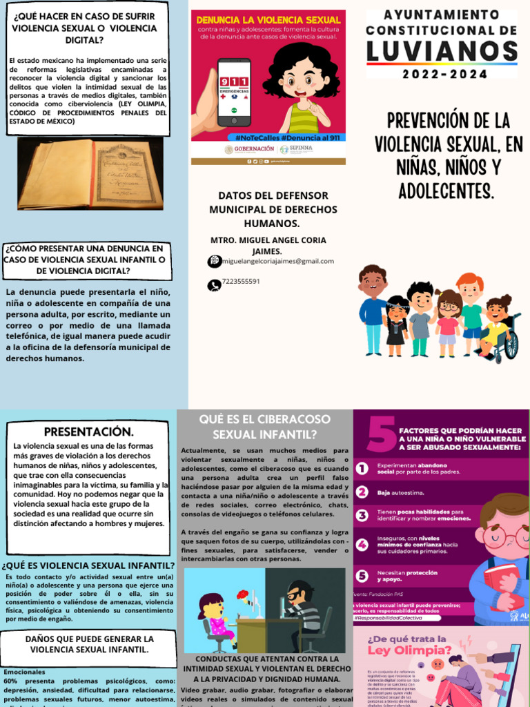 Triptico - PREVENCIÓN DE LA VIOLENCIA SEXUAL | PDF | Acoso cibernético | Violencia