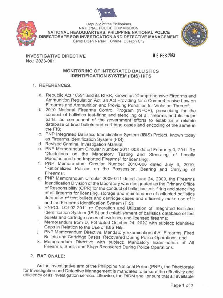 ID No 2023-001 - Monitoring of Integrated Ballistics Identification ...