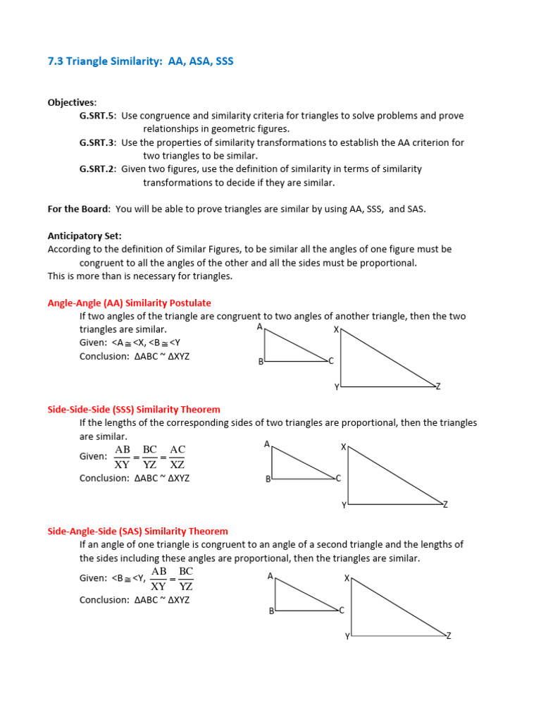 Triangle Similarity Criteria: AA, SSS, SAS | PDF | Euclidean Geometry ...