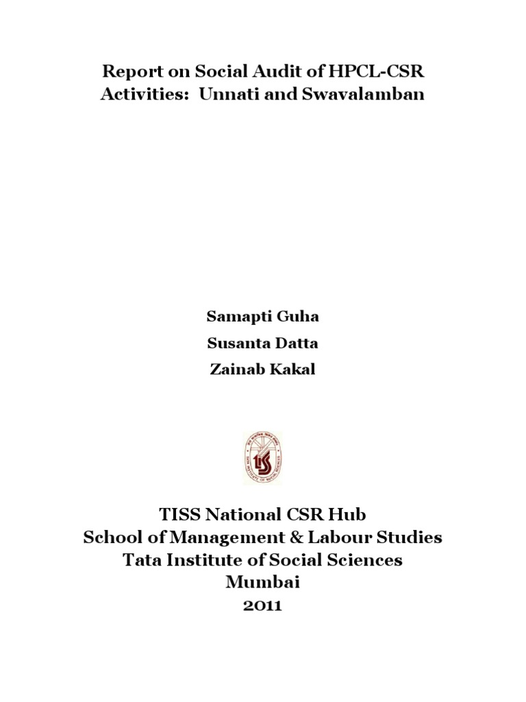 HPCL CSR Social Audit Report | Corporate Social Responsibility | Audit