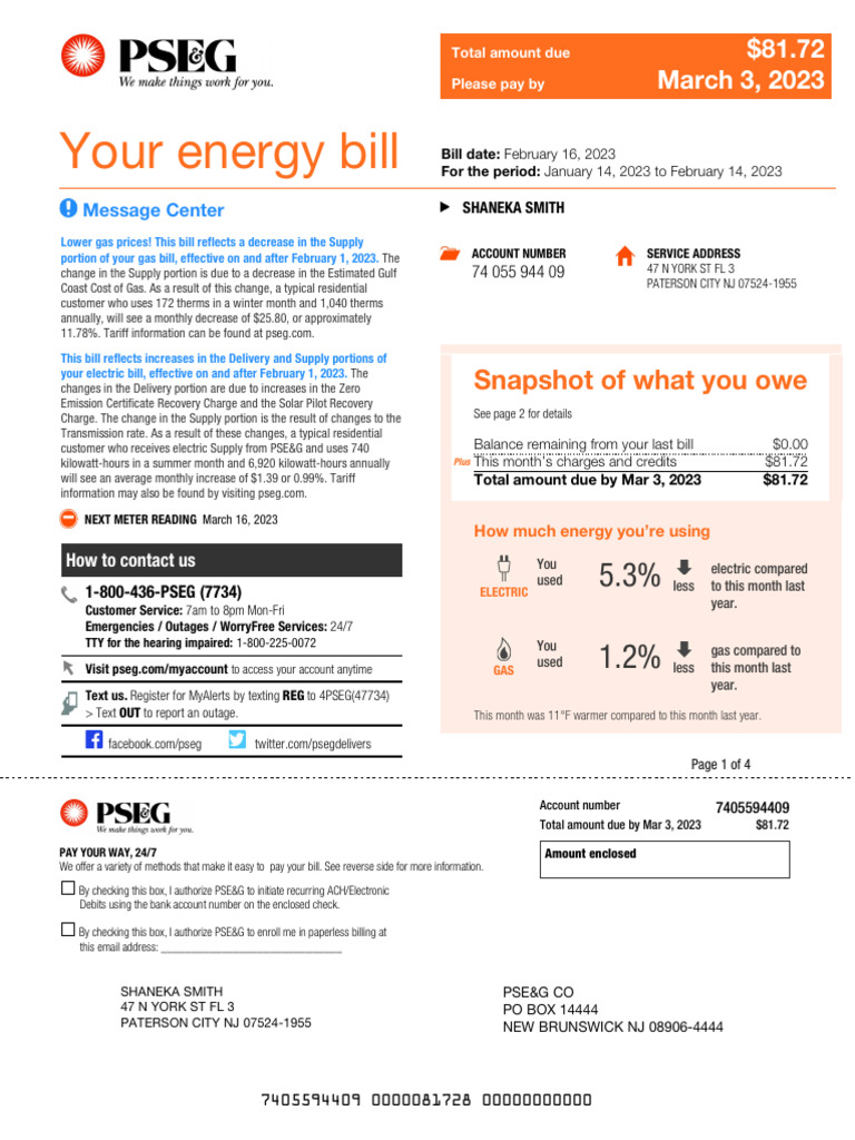 PSEG Bill 01142023 - 02142023 | PDF | Cheque | Credit Card