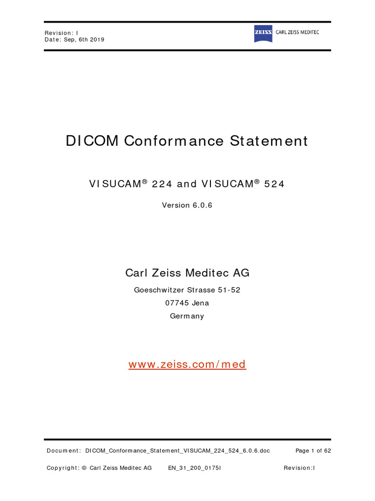 Dicom Conformance Statement Visucam 224 524 6.0.6 | PDF | Computing | Computer Engineering
