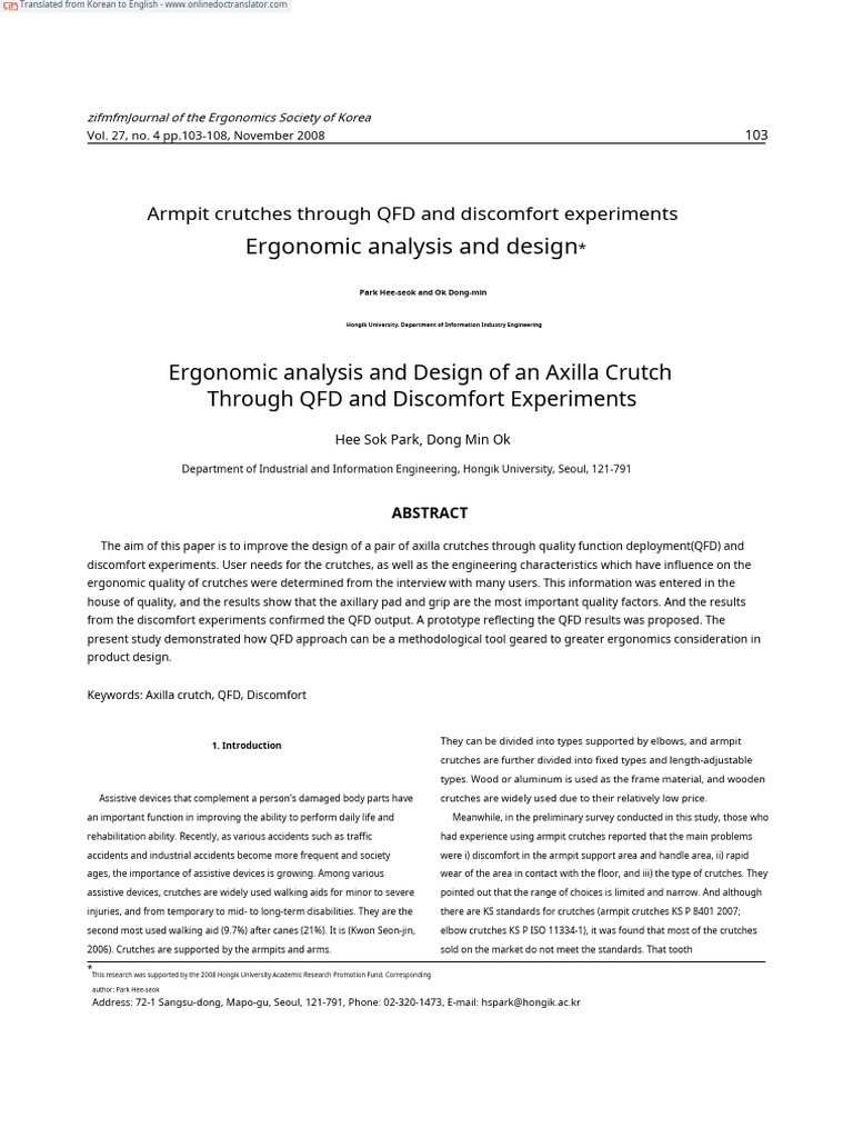 Ergonomic Analysis and Design of An Axilla Crutch Through QFD and ...