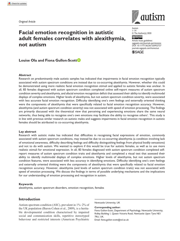 Facial Emotion Recognition in Autistic | PDF | Autism Spectrum | Emotions