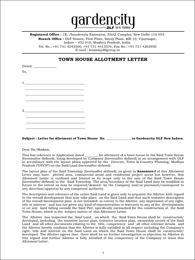 Allotment Letter - DLF | PDF | Taxes | Interest