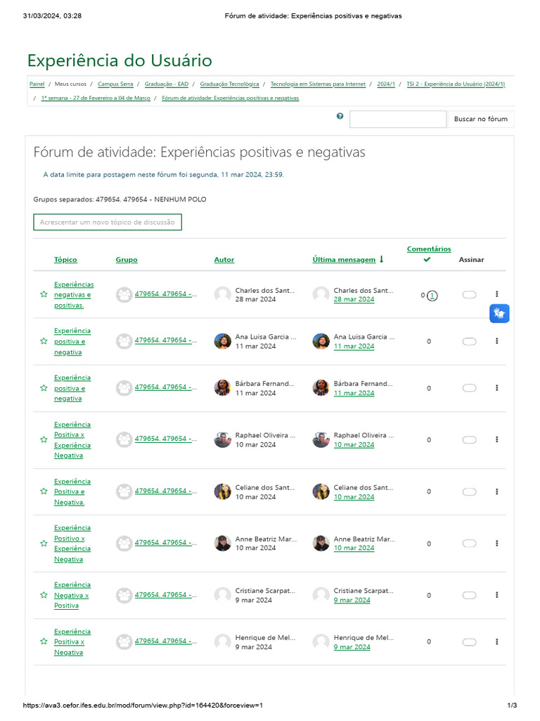03 Fórum de Atividade - Experiências Positivas e Negativas | PDF ... 03 Fórum de Atividade - Experiências Positivas e Negativas | PDF ...