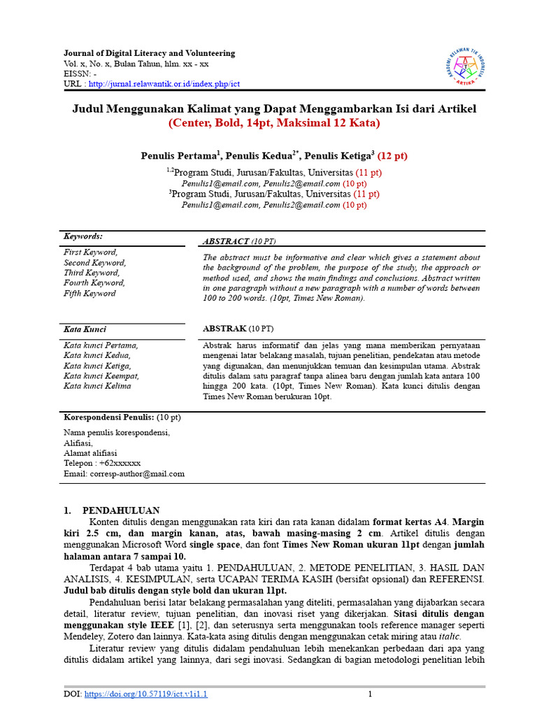 Indo - Template Jurnal ICT ARTIKA V1.0 | PDF