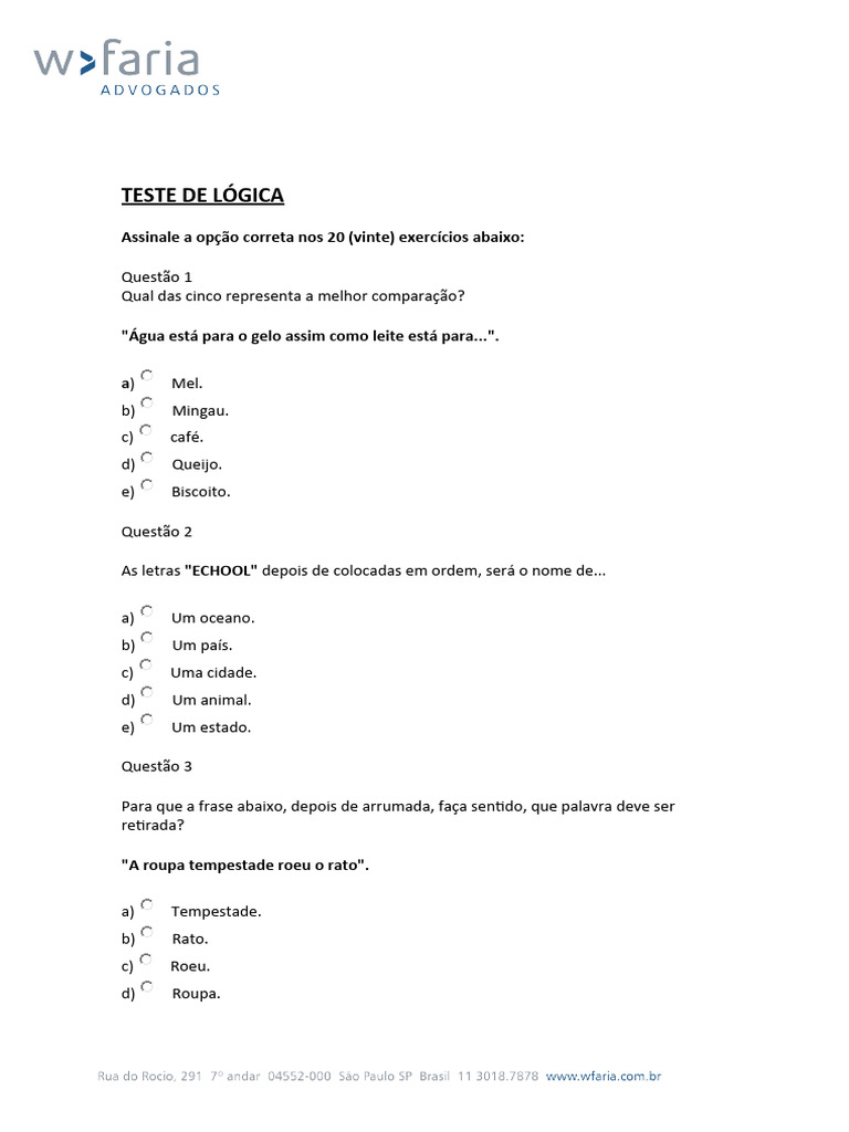 Teste de Lógica - 01 | PDF