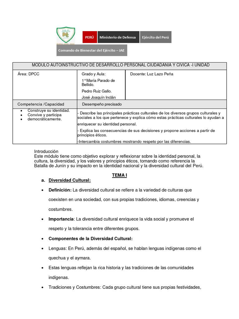 Modulo Unidad Iii Primero DPCC Luz | PDF | Perú Modulo Unidad Iii Primero DPCC Luz | PDF | Perú