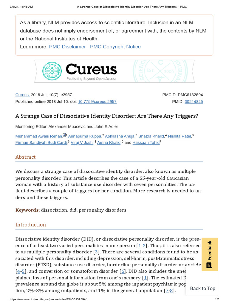 Case of Dissociative Identity Disorder | PDF | Psychotherapy ...