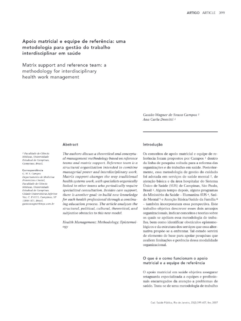 Vista do Apoio matricial e equipe de referência_ uma metodologia para gestão do trabalho ...