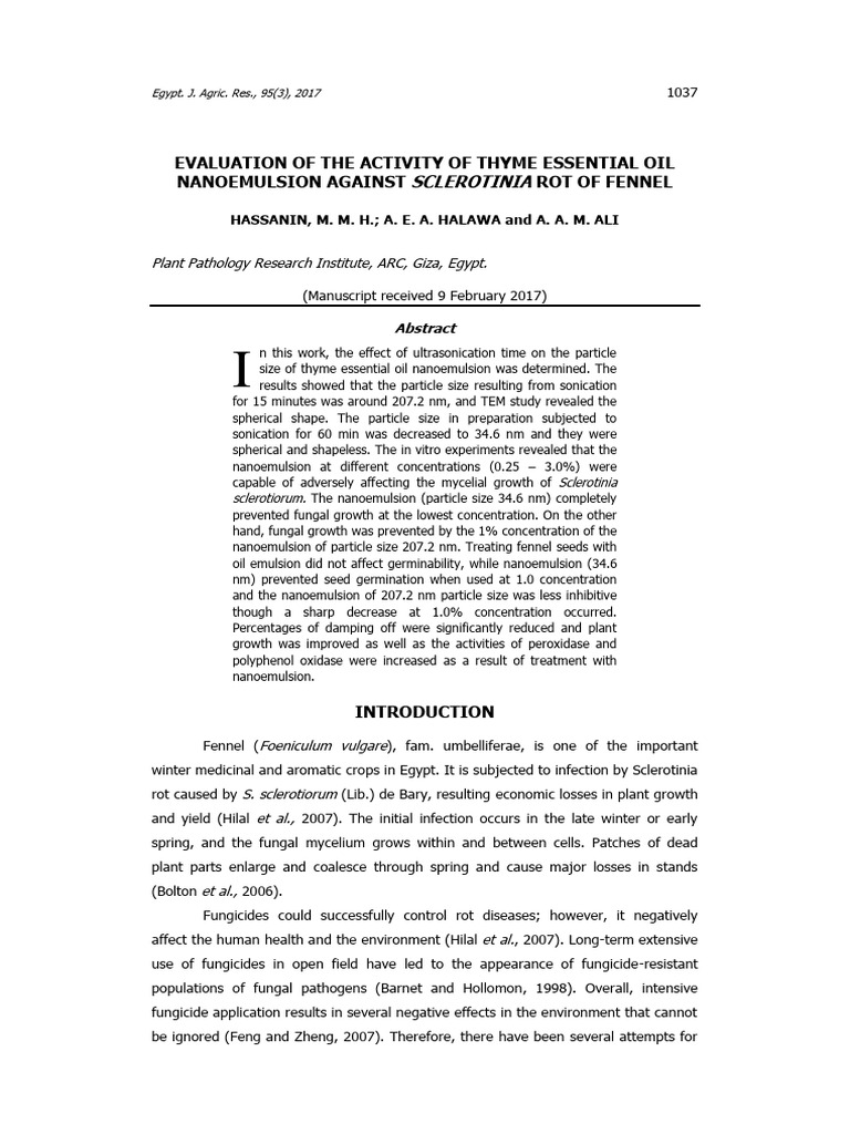 Thyme Oil Nanoemulsion Against Fungal Rot | PDF | Emulsion