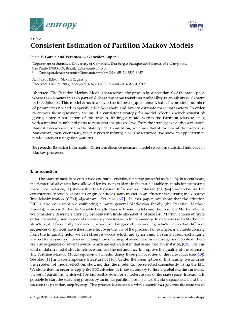Entropy 19 00160 V2 Pdf Markov Chain Stochastic Process