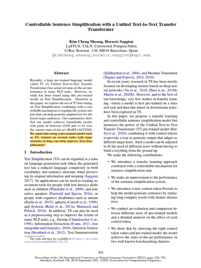 Controllable Sentence Simplification With A Unified Text-to-Text ...